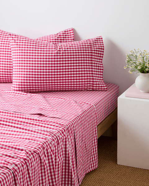 Australian Cotton Gingham Mix & Match Flat Sheet - Raspberry | Target ...