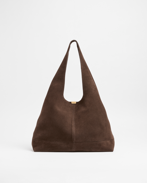 Premium Suede Leather Slouch Shoulder Bag - Chocolate | Target Australia