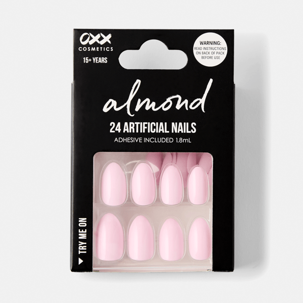 24 Pack Artificial Nails with Adhesive, Almond Shape, Pink - OXX ...