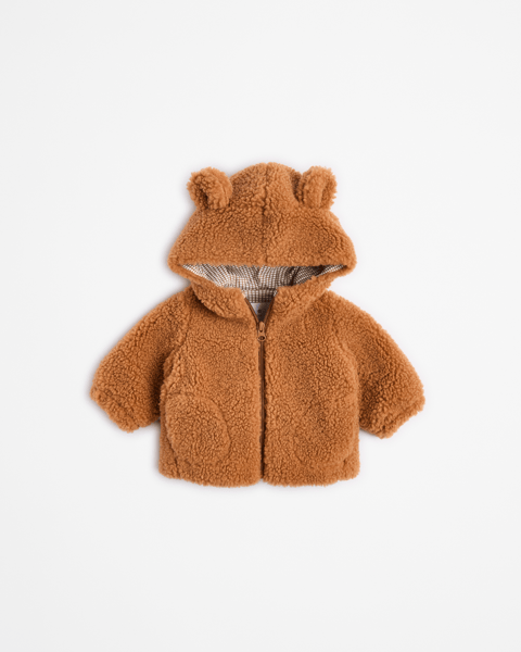 Baby Lined Teddy Jacket with Hood - Brown | Target Australia
