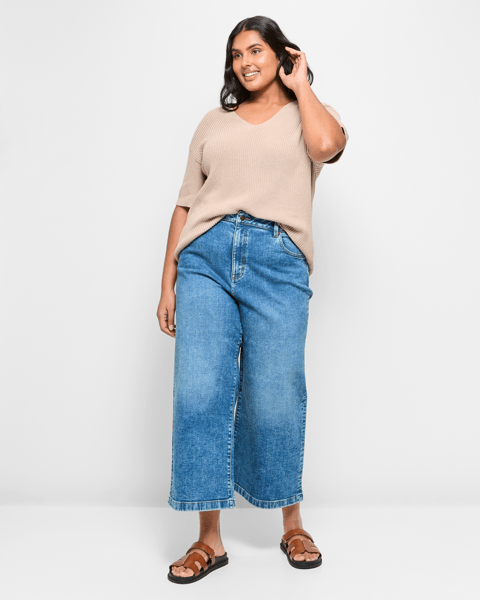 Plus Size Crop Length Wide Leg Denim Jeans | Target Australia