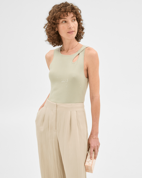 Sleeveless Crepe Knit Tank Top - Preview - Desert Sage | Target Australia