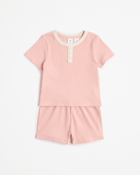 Younger Girls Henley Slub Rib Knit Pajama Set - Pink | Target Australia