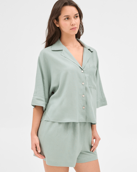 Womens Linen Blend Shorts and Shirt Pyjama Set - Jadeite Green | Target ...