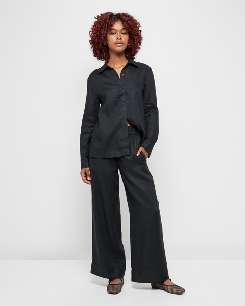 Petites European Linen Wide Leg Pants - Black | Target Australia