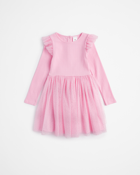 Long Sleeve Pointelle Tulle Dress | Target Australia