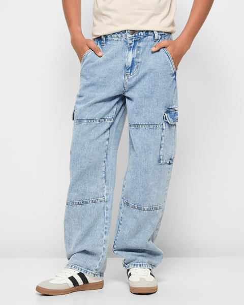 Wide Leg Cargo Denim Jeans - Light Wash | Target Australia