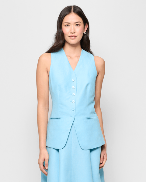 Linen Blend Longline Vest - Preview - Azure Sky | Target Australia