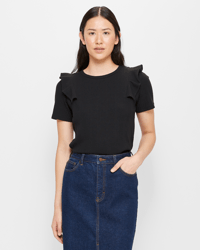 Ruffle Textured Knit Top - Tan/Black Stripe | Target Australia