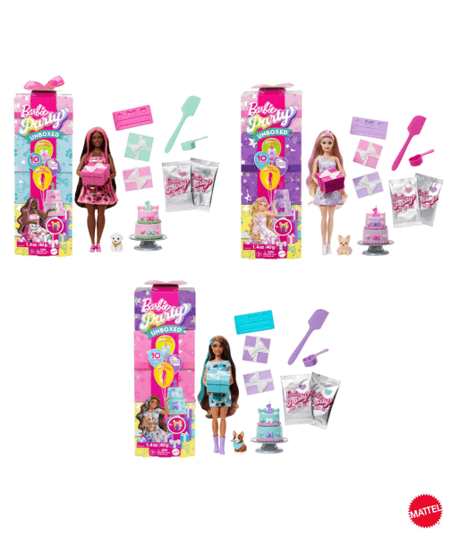Mattel Barbie Party Unboxed Pet Birthday Series Doll & Accessories ...