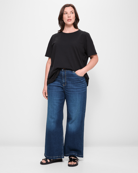 Plus Size Full Length Wide Leg Denim Jeans - Dark Wash | Target Australia