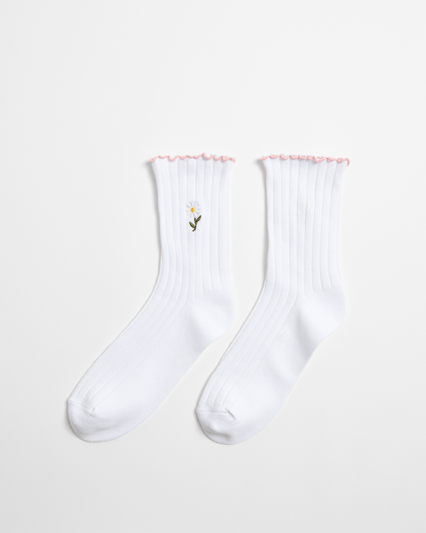 Australian Cotton Blend Motif Embroidery Frill Quarter Crew Socks ...