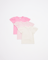 Broderie T-shirts - 3 Pack - Pink / Multi | Target Australia