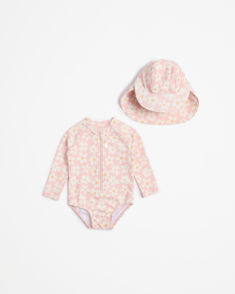 Baby Unitard Swim Set with Hat 2 Piece - Daisies | Target Australia