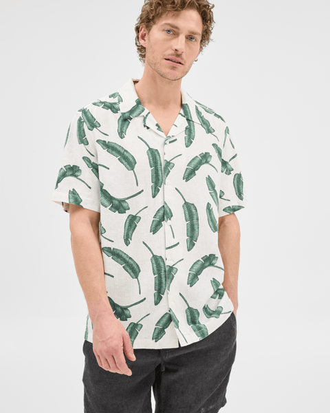 Linen Blend Leaf Print Shirt | Target Australia