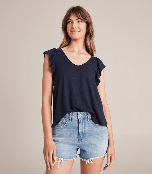 Linen Blend V-Neck Ruffle Sleeve Top | Target Australia