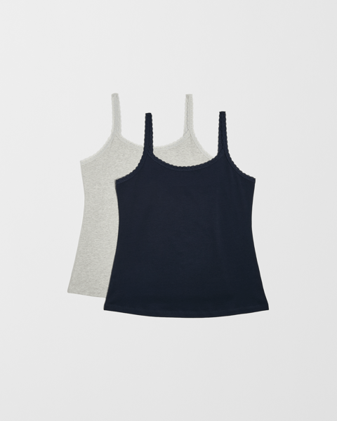 Australian Cotton 2 Pack Womens Lace Trim Cami - Navy Blue / Grey Marle ...