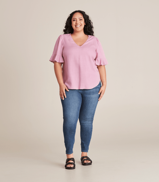 Curve Linen Blend Flutter Sleeve Blouse | Target Australia