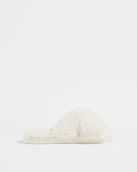 Womens Fluffy Cross Over Slipper - Liddia II - Off White | Target Australia