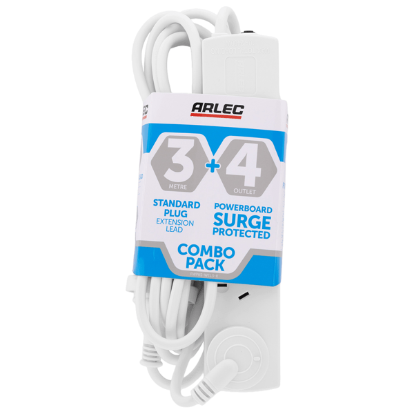 Arlec 4 Outlet Surge Protected Powerboard and 3m Standard Plug ...