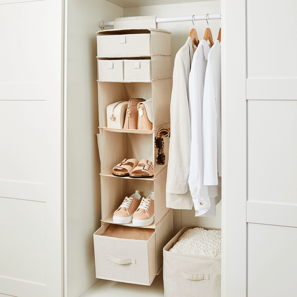 Linen Look Hanging Shelving with Drawers, Beige - Anko | Target Australia