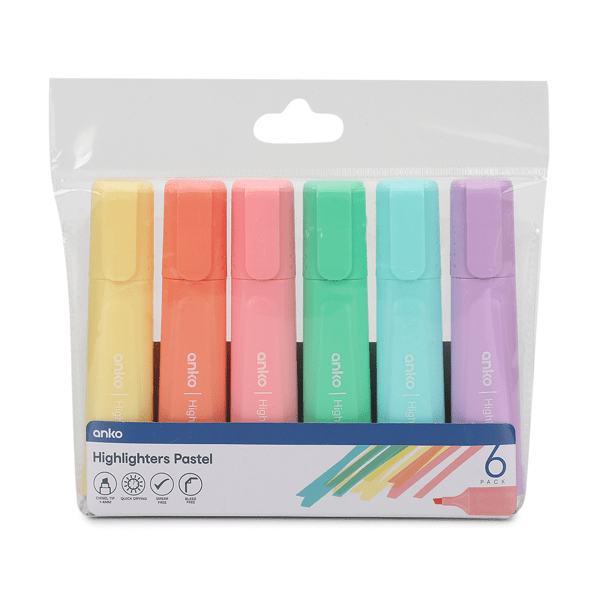 Pastel Highlighters, 6 Pack - Anko | Target Australia