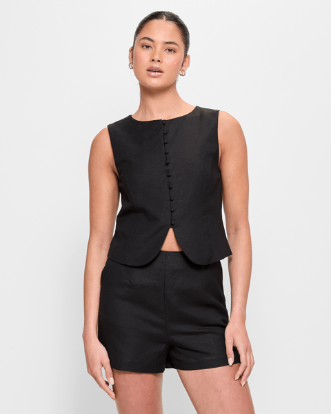 European Linen Blend Button Detail Vest - Lily Loves | Target Australia