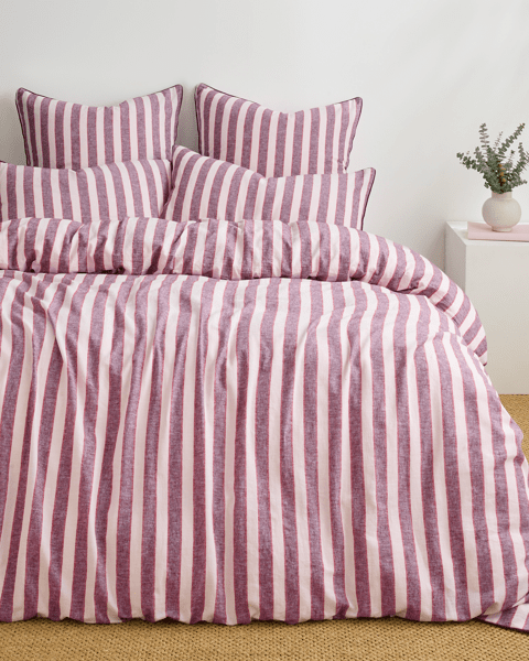 Reid Stripe Linen/Cotton Quilt Cover Set - Raspberry | Target Australia