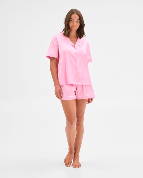 Satin Lurex Shirt and Shorts Pyjama Set - Hot Pink | Target Australia
