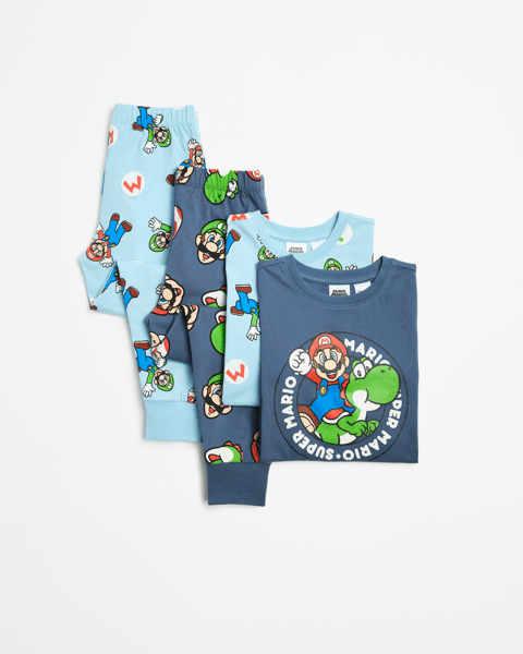 Super Mario Cotton Long Sleeve Pyjama Set 2 Pack - Blue | Target Australia