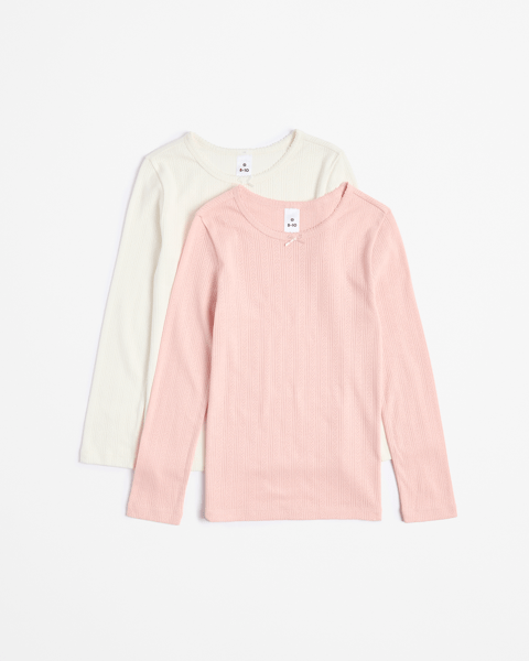 Girls Cotton Pointelle Thermal Tops 2 Pack - Pink/White | Target Australia