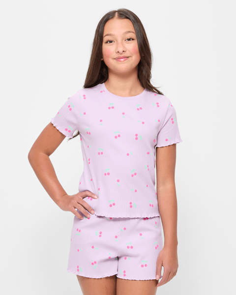 Print Cotton Rib Pyjama Set - Cherry Lilac | Target Australia