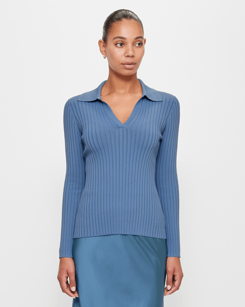 Long Sleeve Collared Rib Polo Top - Preview | Target Australia
