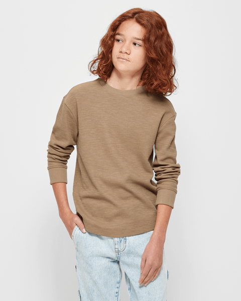 Long Sleeve Waffle Top - Brown | Target Australia