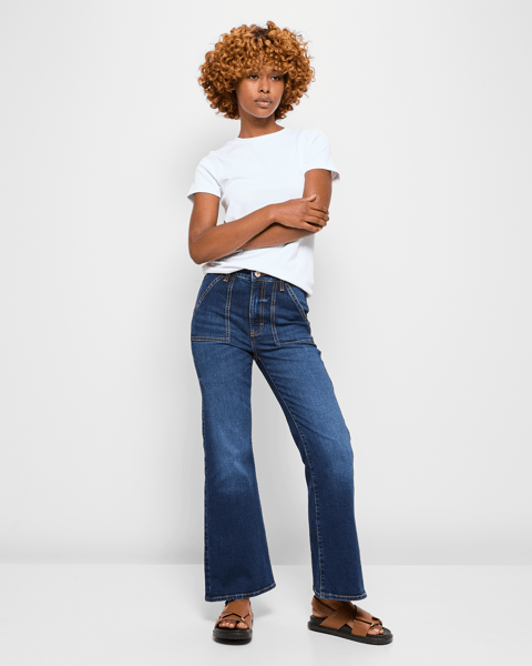Petites Patch Pocket Flare Denim Jeans | Target Australia
