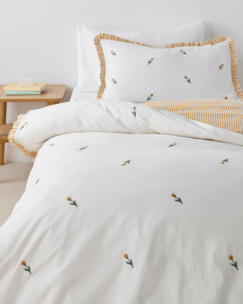Tulip Embroidered Cotton Ruffle Quilt Cover Set | Target Australia