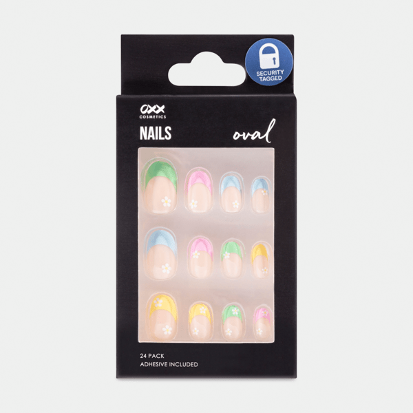 False Nails with Adhesive 24 Pack Oval Shape Floral - OXX Cosmetics ...