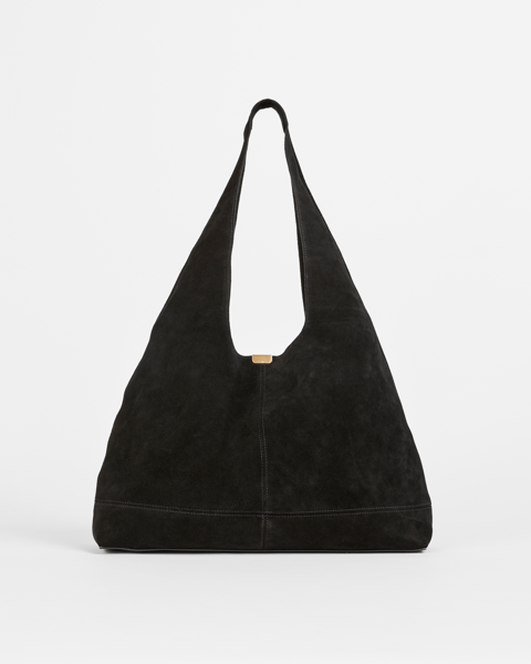 Premium Suede Leather Slouch Shoulder Bag - Black | Target Australia
