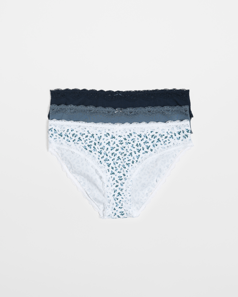 Womens Australian Cotton & Lace Bikini Briefs 3 Pack - Blue Ditsy ...