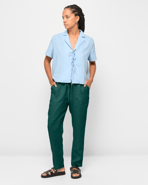 Petites European Linen Tapered Pants - Deep Forest | Target Australia