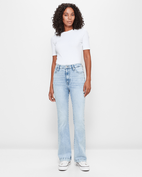 Eliza Super High Rise Full Length Flare Denim Jeans - Pacific Blue ...