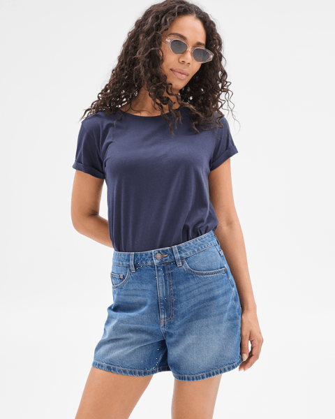 High Rise A-Line Denim Shorts - Mediterranean Blue | Target Australia