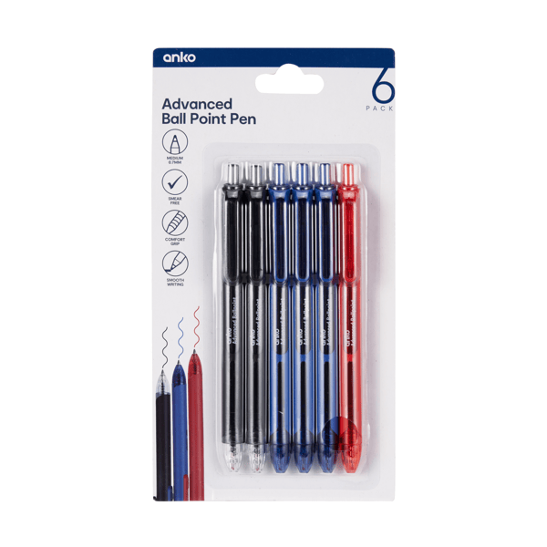 6 Pack Advanced Ball Point Pens - Anko | Target Australia