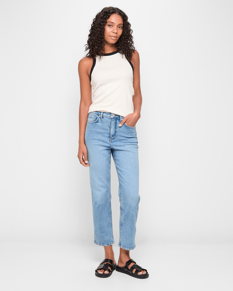 Super High Rise Crop Length Straight Denim Jeans - Shape Your Body ...