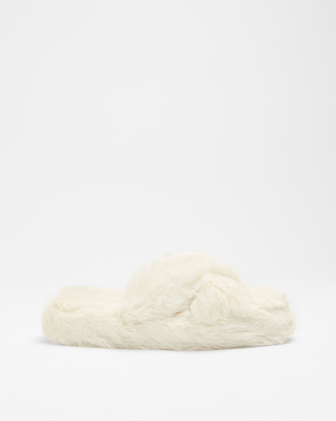 Womens Fluffy Cross Over Slipper - Liddia II - Off White | Target Australia