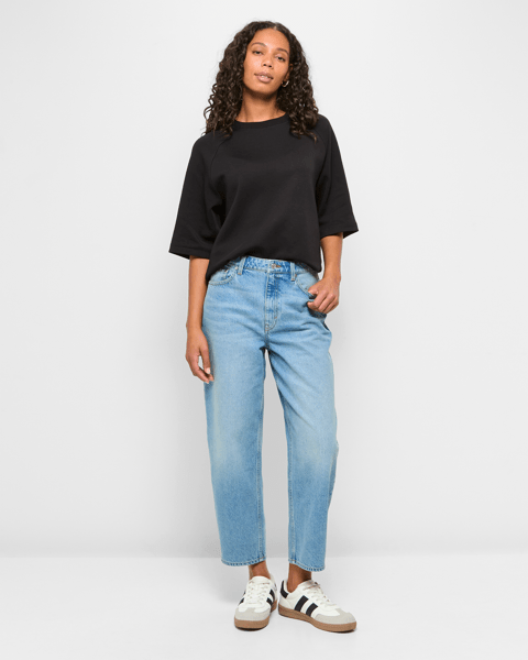 Relaxed High Rise Crop Length Barrel Leg Denim Jeans - Vintage Fade ...