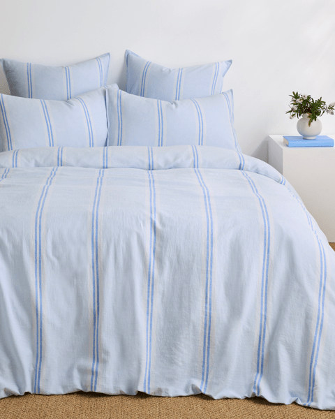 Rowie Stripe Linen/Cotton Quilt Cover Set - Sky Blue | Target Australia