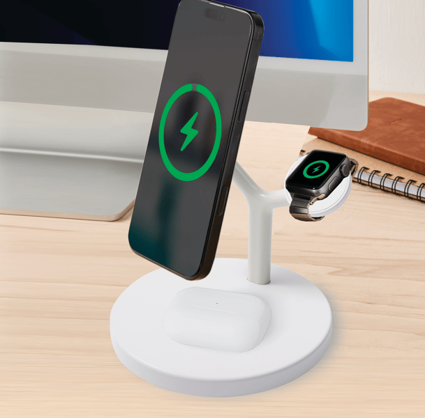 3-in-1 Desktop Wireless Charger Qi2- White - Anko | Target Australia