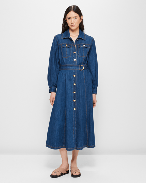 Denim Shirt Maxi Dress | Target Australia