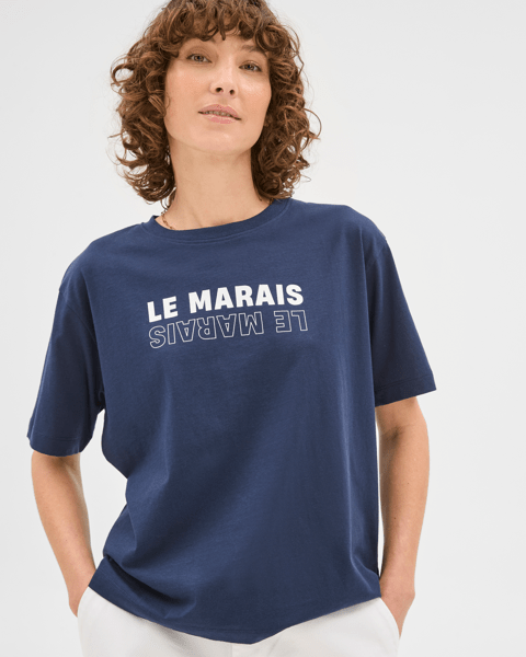 Australian Cotton Step Hem Boxy Crop T-Shirt - Navy Le Marais | Target ...